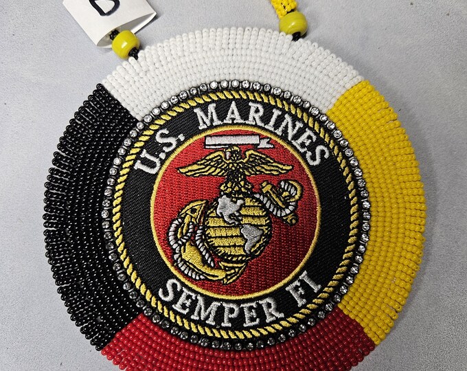 Native American Beaded Marine Medallion Necklace Veteran Military ...