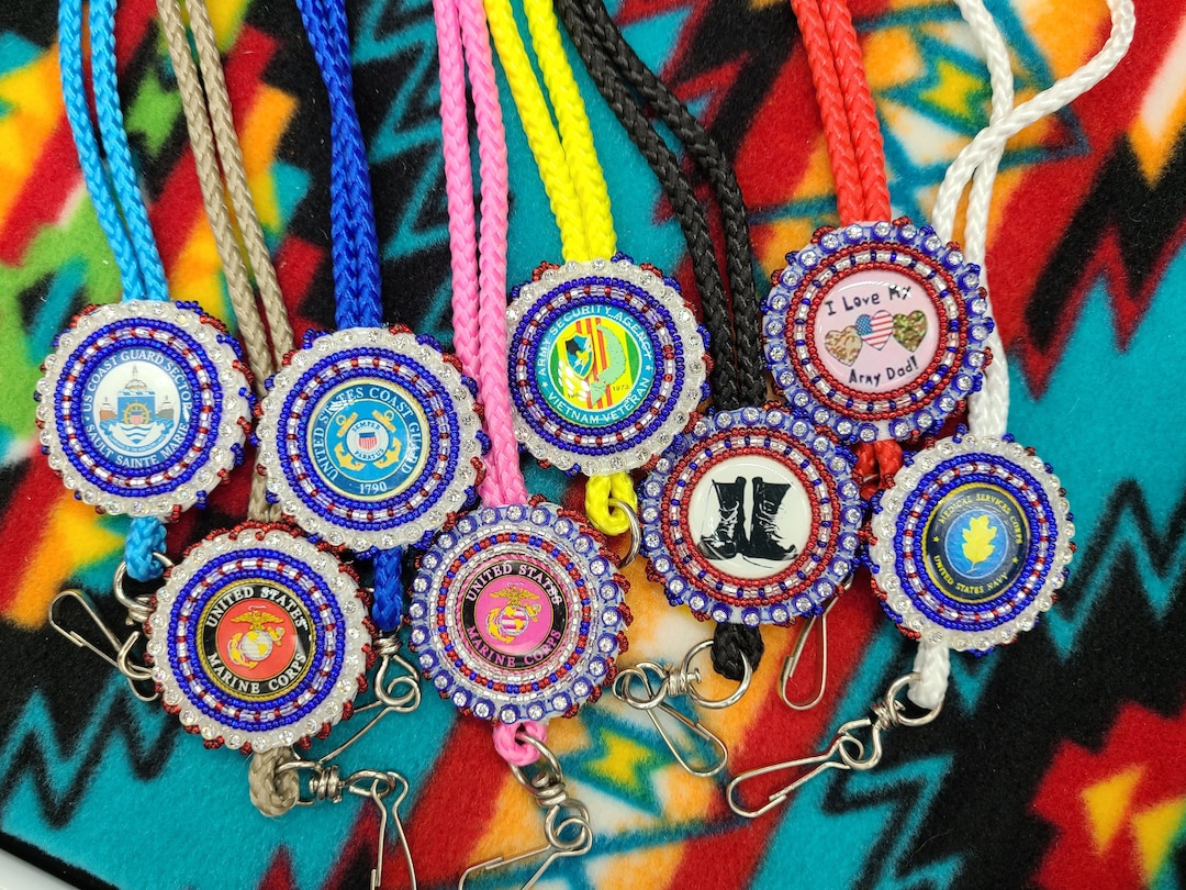 Native American Beaded Badge ID Holder Military Lanyard - Etsy