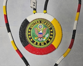 Native American Beaded Marine Medallion Necklace Veteran Military ...
