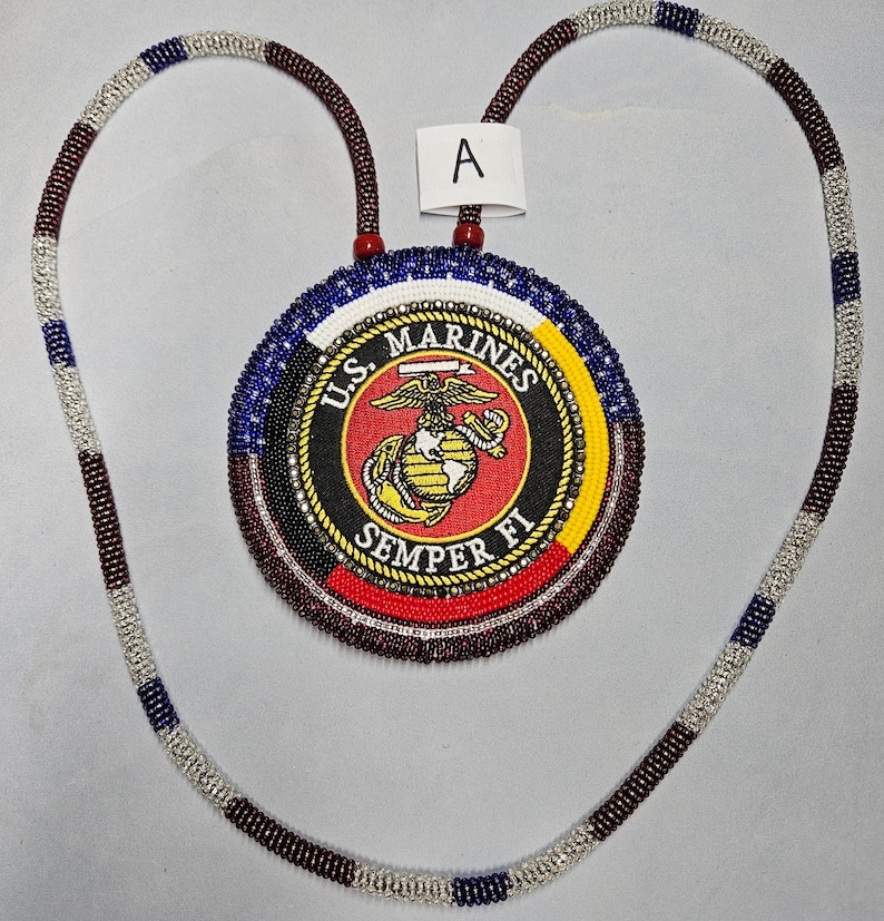 Native American Beaded Marine Medallion Necklace Veteran Military ...