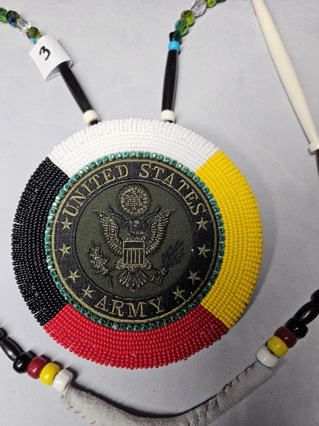 Native American Beaded Army Medallion Necklace Veteran Military ...