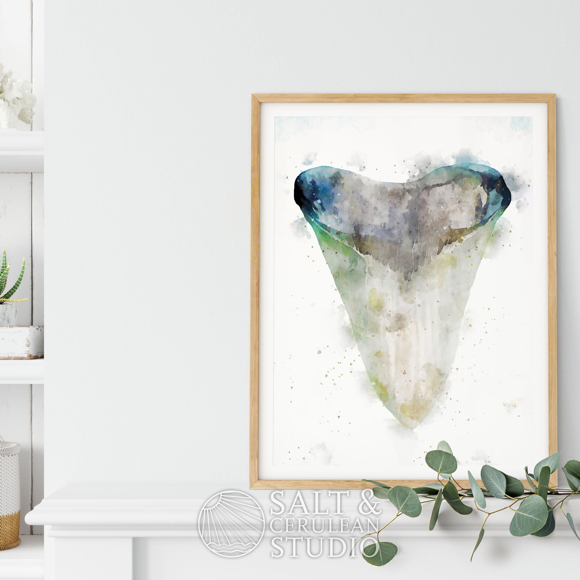 Minimalist On-trend Watercolor Shark Tooth Design Art Print - Etsy