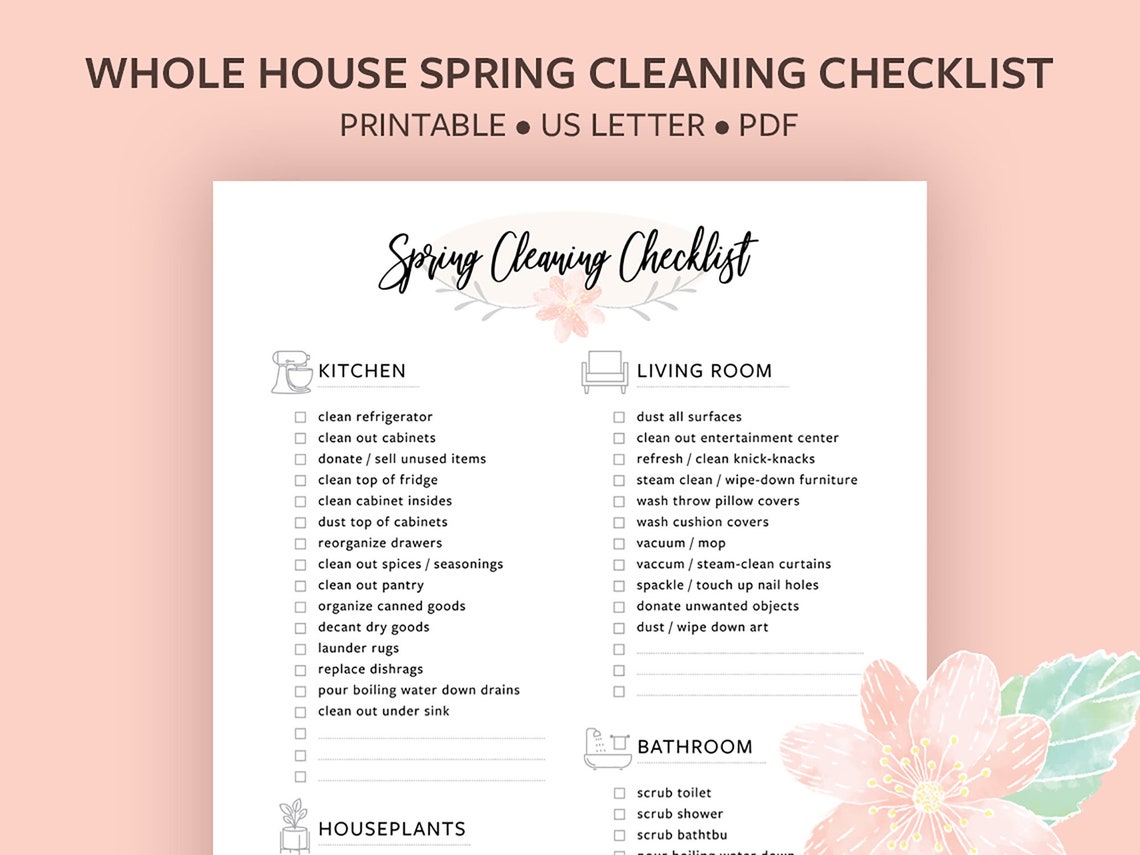 Whole House Spring Cleaning Checklist - PRINTABLE - Etsy