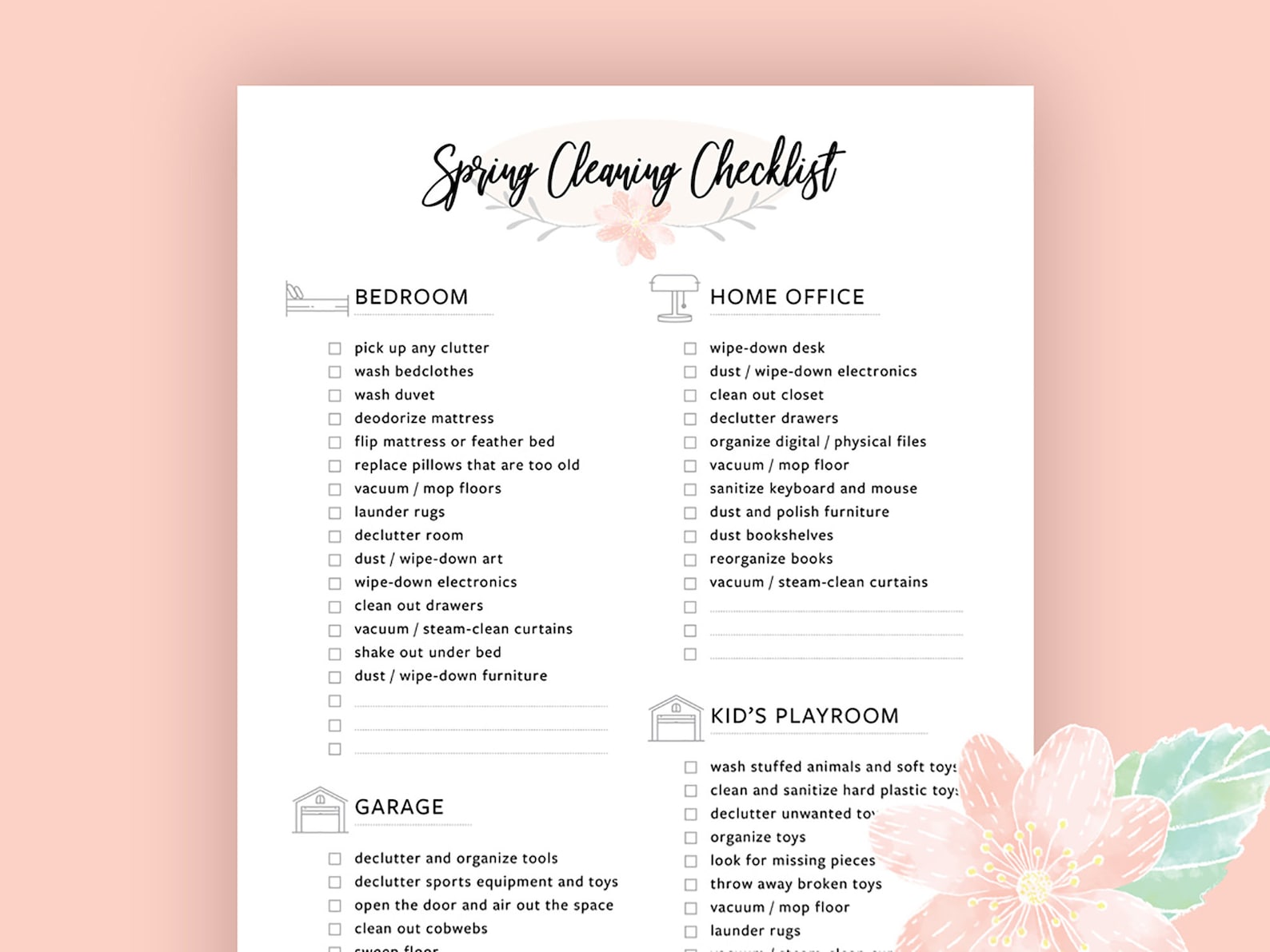 Whole House Spring Cleaning Checklist - PRINTABLE - Etsy