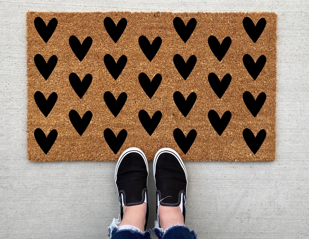 Hearts Valentine's Day Doormat, Valentine's Decor, Personalized Doormat ...