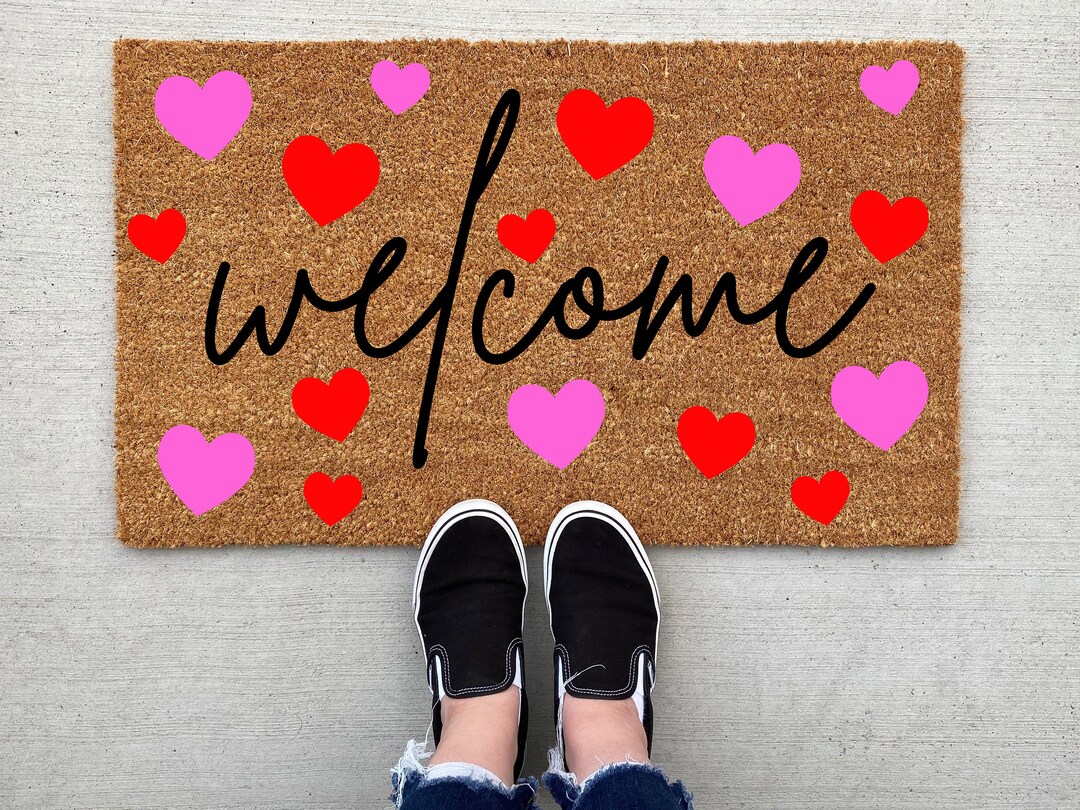 Heart Welcome Valentine's Day Doormat, Valentine's Decor, Personalized ...