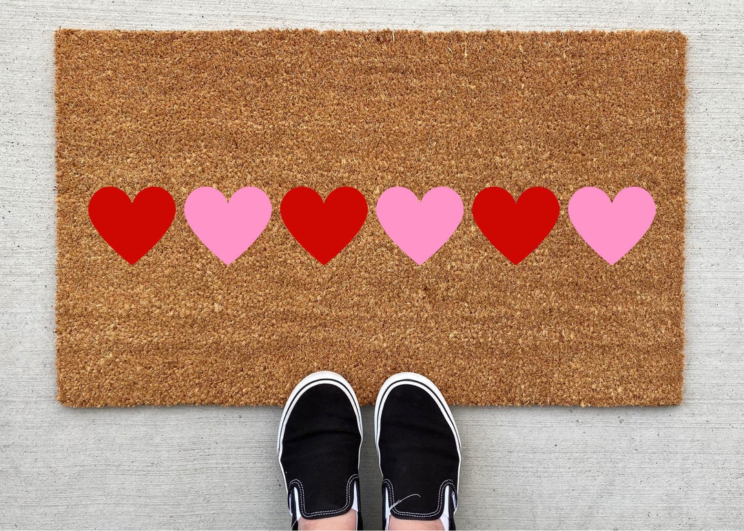 Hearts Valentine's Day Doormat, Valentine's Decor, Personalized Doormat ...