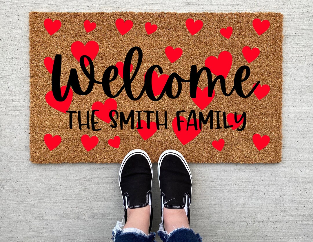 Heart Welcome Valentine's Day Doormat Valentine's - Etsy