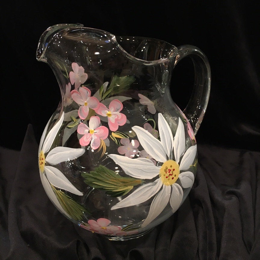 Hand Painted Glass Pitchers - Etsy