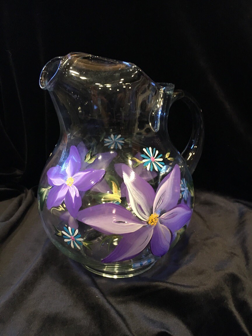 Hand Painted Glass Pitchers - Etsy