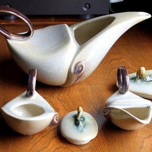 Beautiful Vintage Parchment and Pine Teapot, Sugar, and Cream Set by ...