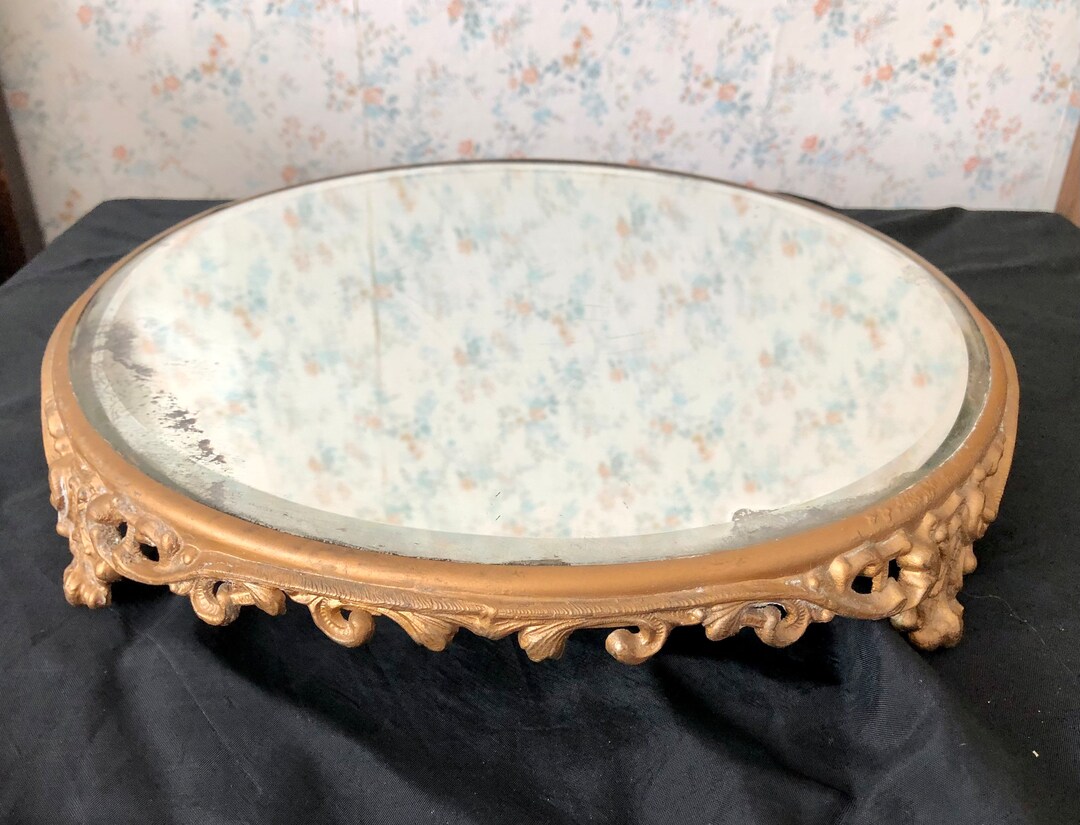 Gorgeous Vintage Footed Vanity Mirror Ornate Plateau Mirror Tray ...