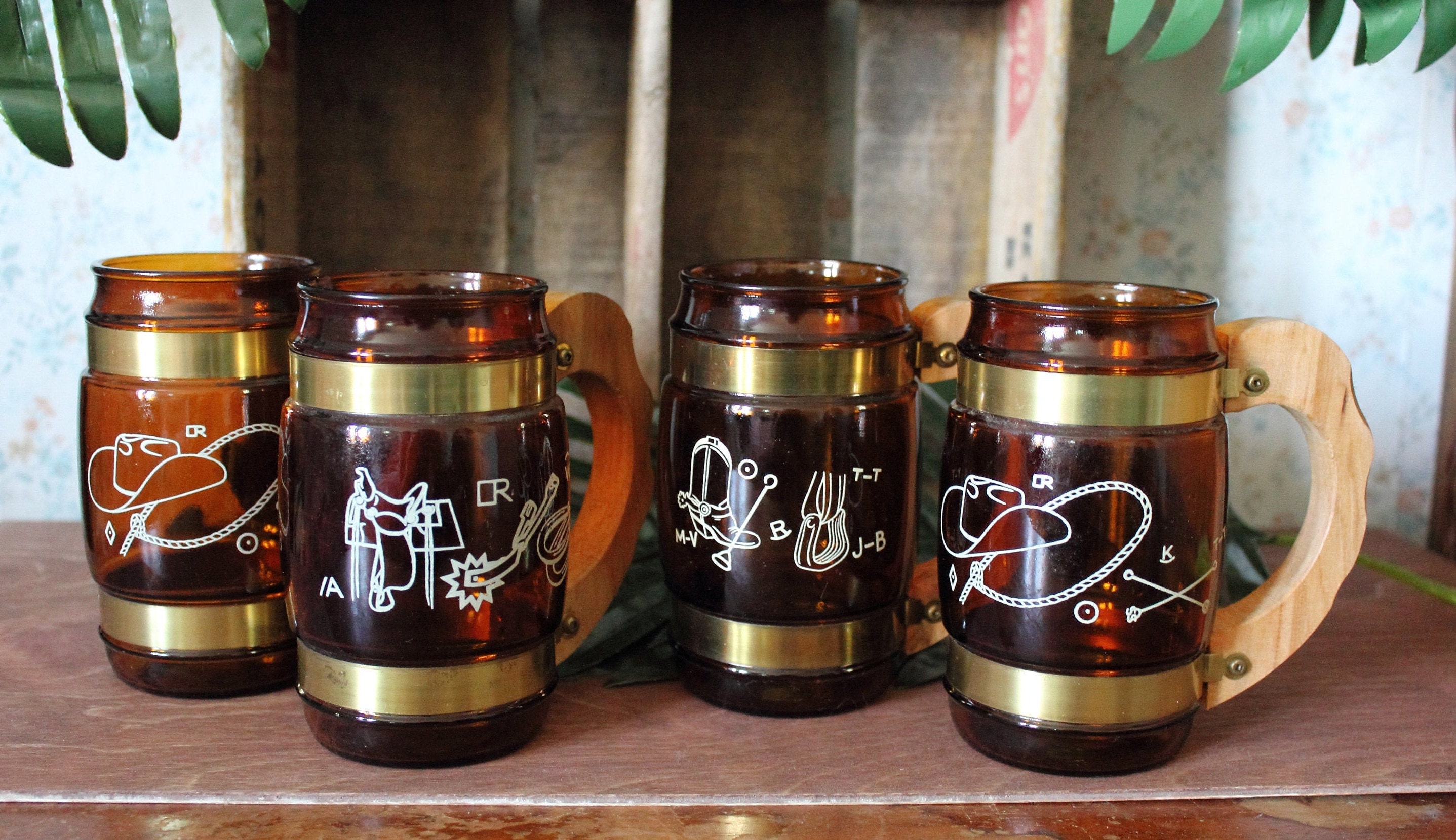Fabulous Set of 4 Vintage Barrel Mugs Wooden Handled Steins | Etsy