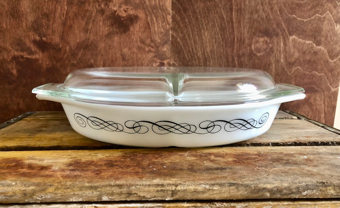 Fabulous Black Scroll Divided Casserole Vintage Baking Dish by Pyrex - Etsy