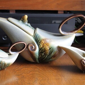 Beautiful Vintage Parchment and Pine Teapot, Sugar, and Cream Set by ...