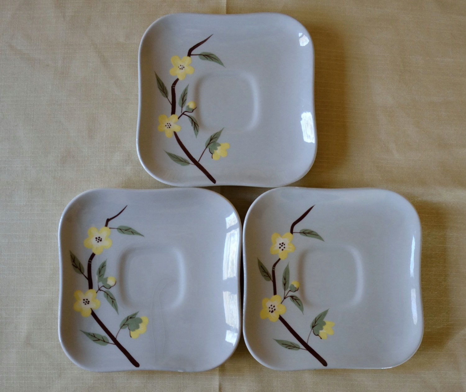 Set of 3 Weil Ware Square Saucers in Blossom Pattern | Caledon Line ...