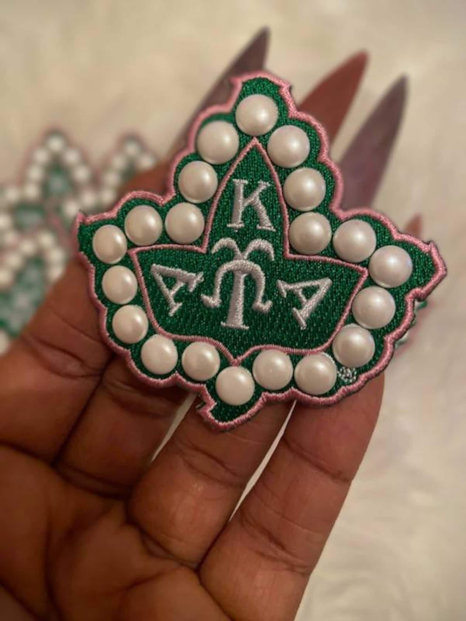 AKA Ivy With 3D Pearls Patch, Patches, 1908, Pink and Green Patch, DIY ...