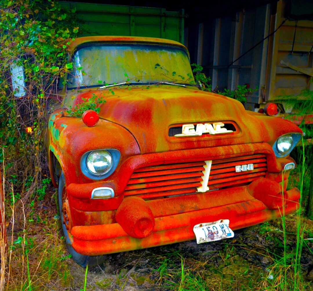 Old Red GMC Truck - Etsy