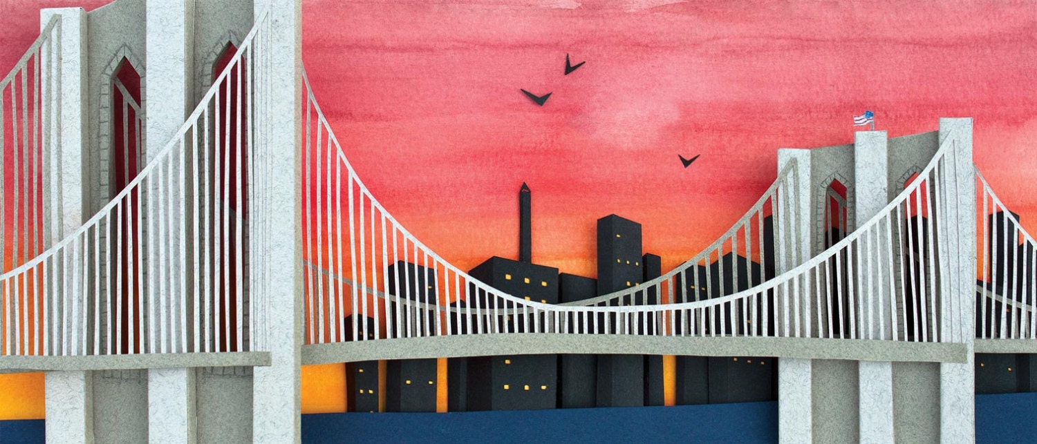 Brooklyn Bridge Cut Paper Illustration Limited Edition - Etsy