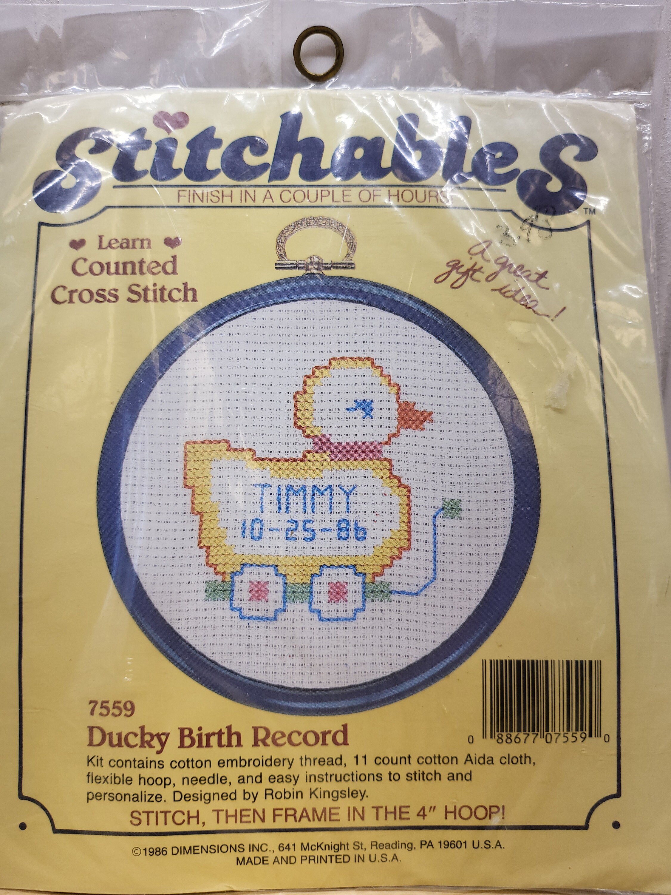 Stitchables Ducky Birth Record, Vintage Counted Cross Stitch Kit ...