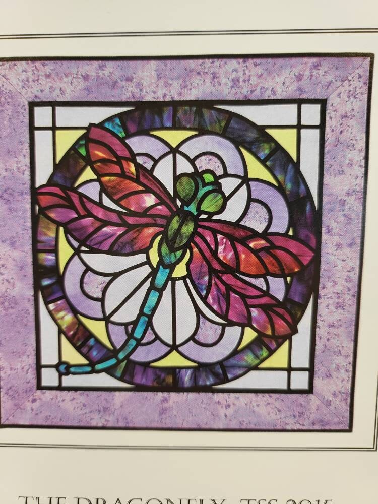 Dragonfly Stained Glass Applique Pattern, Three Swans Studios, Size 30 ...