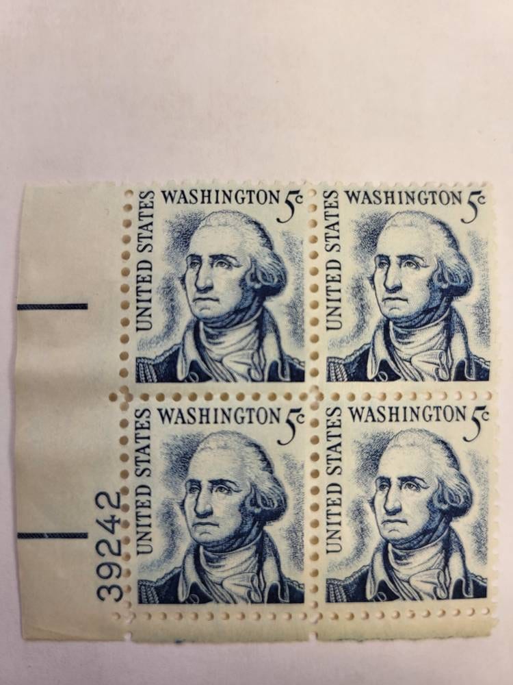 George Washington Blue 5 Cent US Stamp, Numbered Plate Block, Never ...