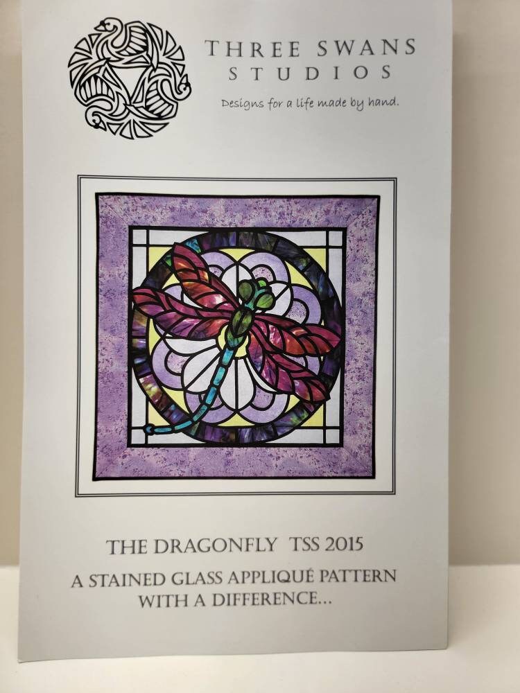 Dragonfly Stained Glass Applique Pattern, Three Swans Studios, Size 30 ...