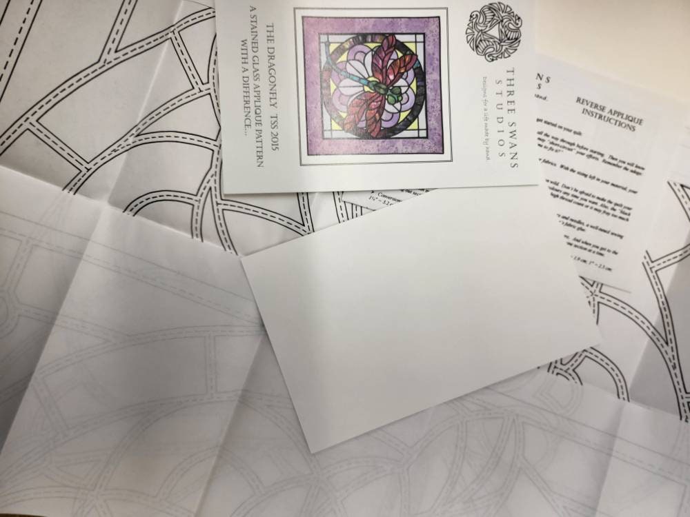 Dragonfly Stained Glass Applique Pattern, Three Swans Studios, Size 30 ...