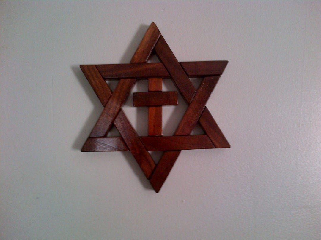 9 Inch Messianic Star of David With Cross Solid Walnut Wood - Etsy