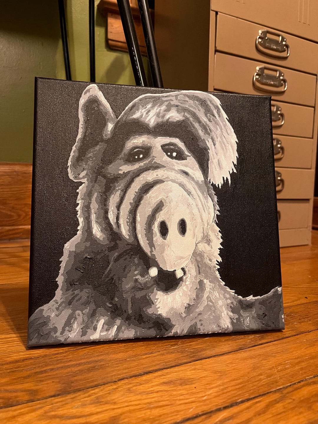 Original Alf Painting, Hand Painted Acrylic Black and White 10"x10 ...