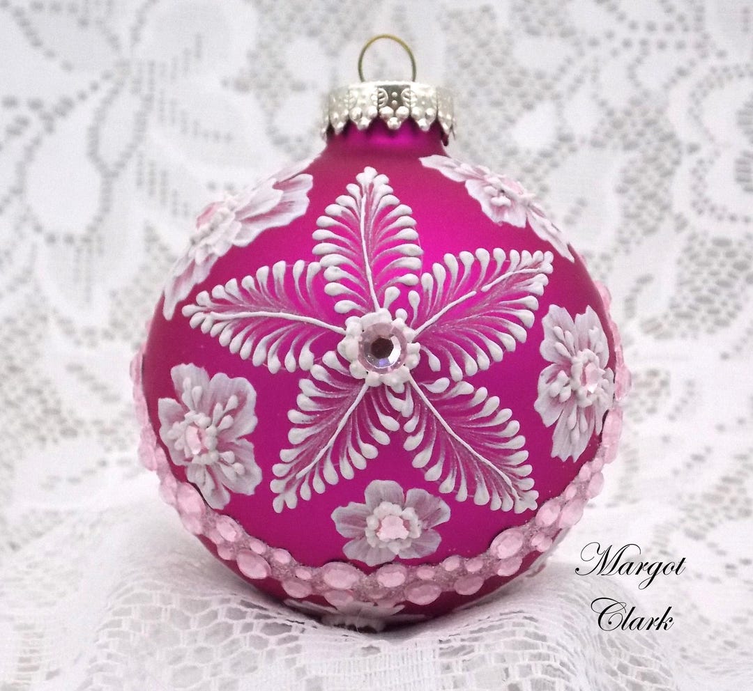 Hot Pink Ornament With Texture and Rhinestones - Etsy