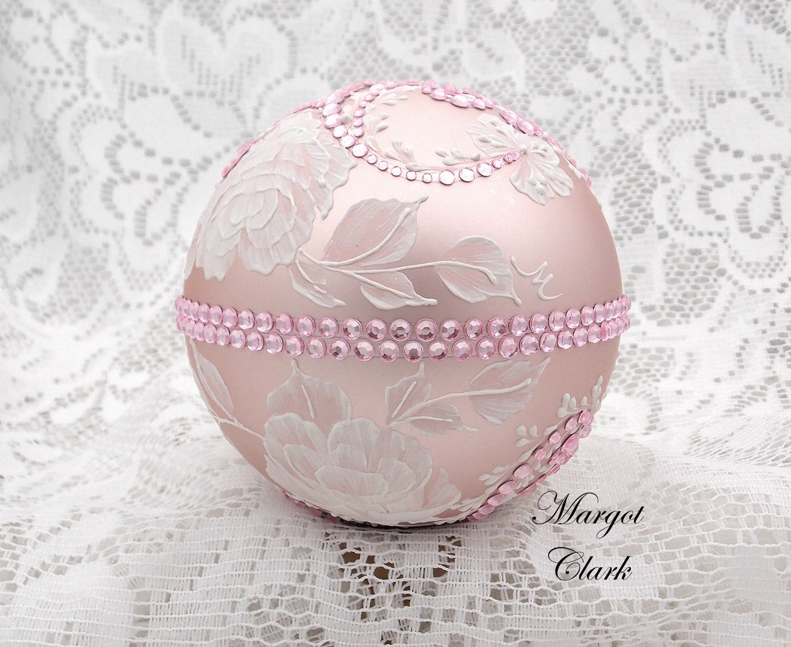 Soft Pink Ornament With Texture Roses and Pink Bling lg - Etsy