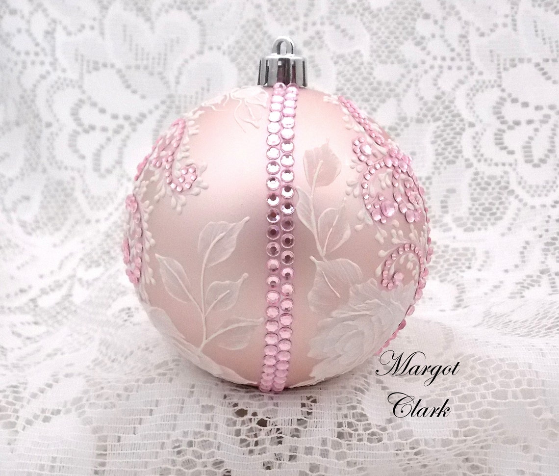 Soft Pink Ornament With Texture Roses and Pink Bling lg - Etsy