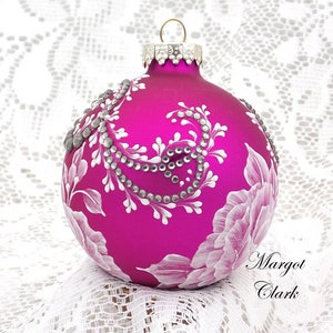 Hot Pink Ornament With Texture Florals and Bling - Etsy