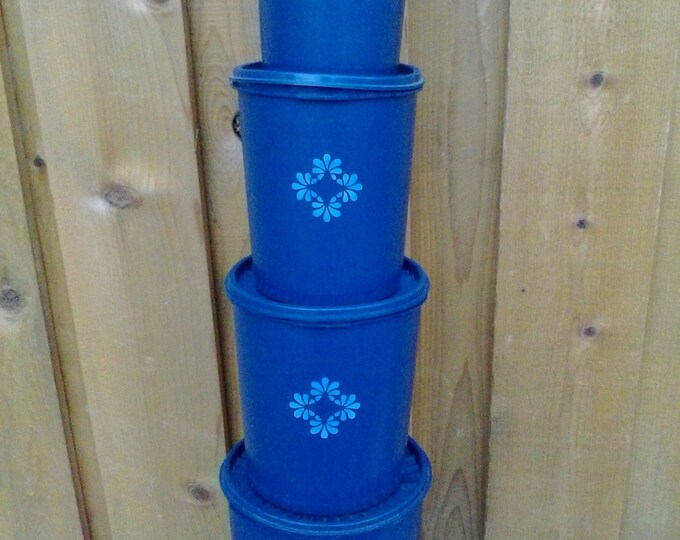 RESERVED MM Vintage Cobalt Dark Blue Tupperware Canister Set Graduated ...