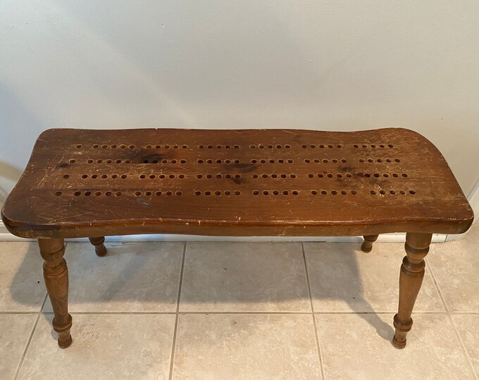 Vintage Wood Cribbage Board Table Stool Bench Chair BIG Large Peg ...