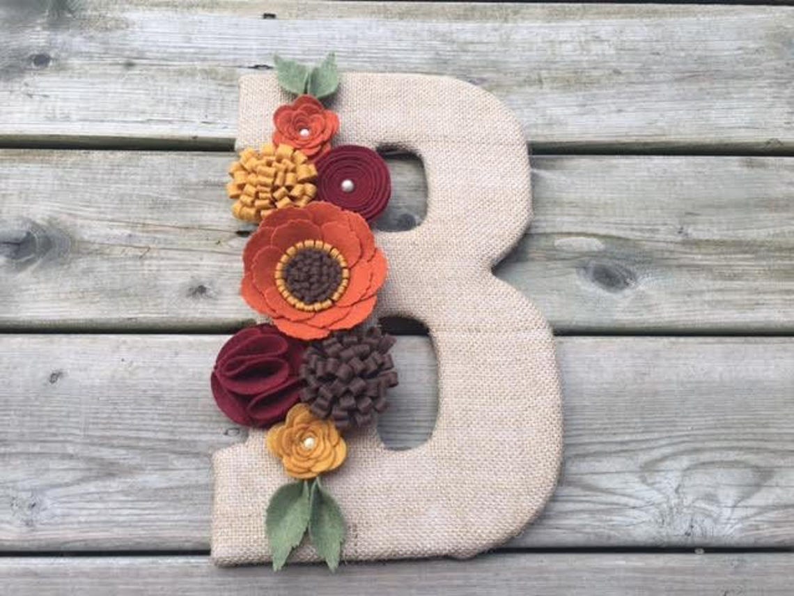 Fall Monogram Burlap Monogram Monogram Wreath Rustic Decor | Etsy