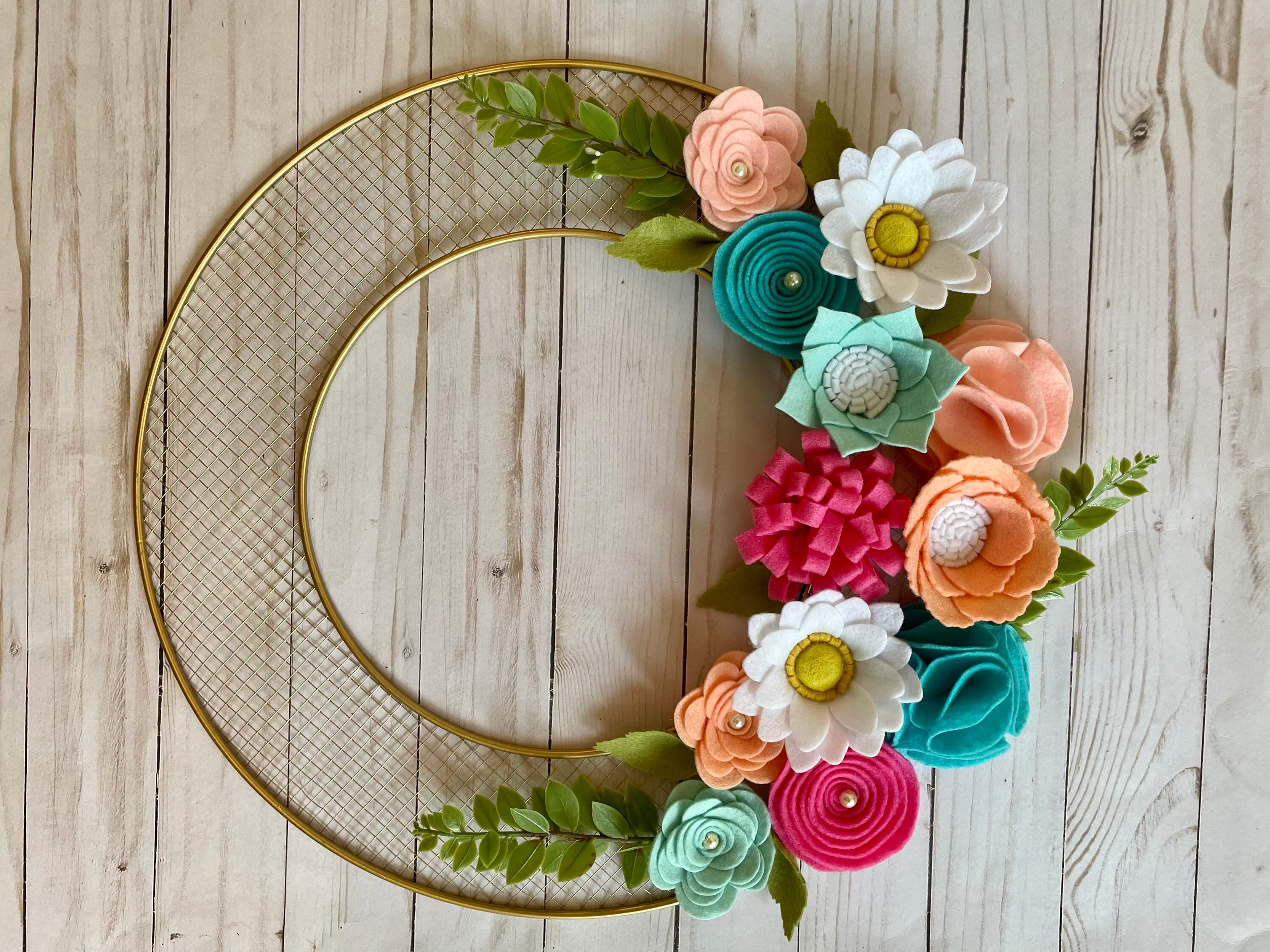 Spring Summer Gold Wreath Felt Flower Wreath | Etsy