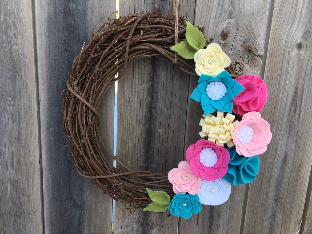 Spring Summer Felt Flower Wreath - Etsy