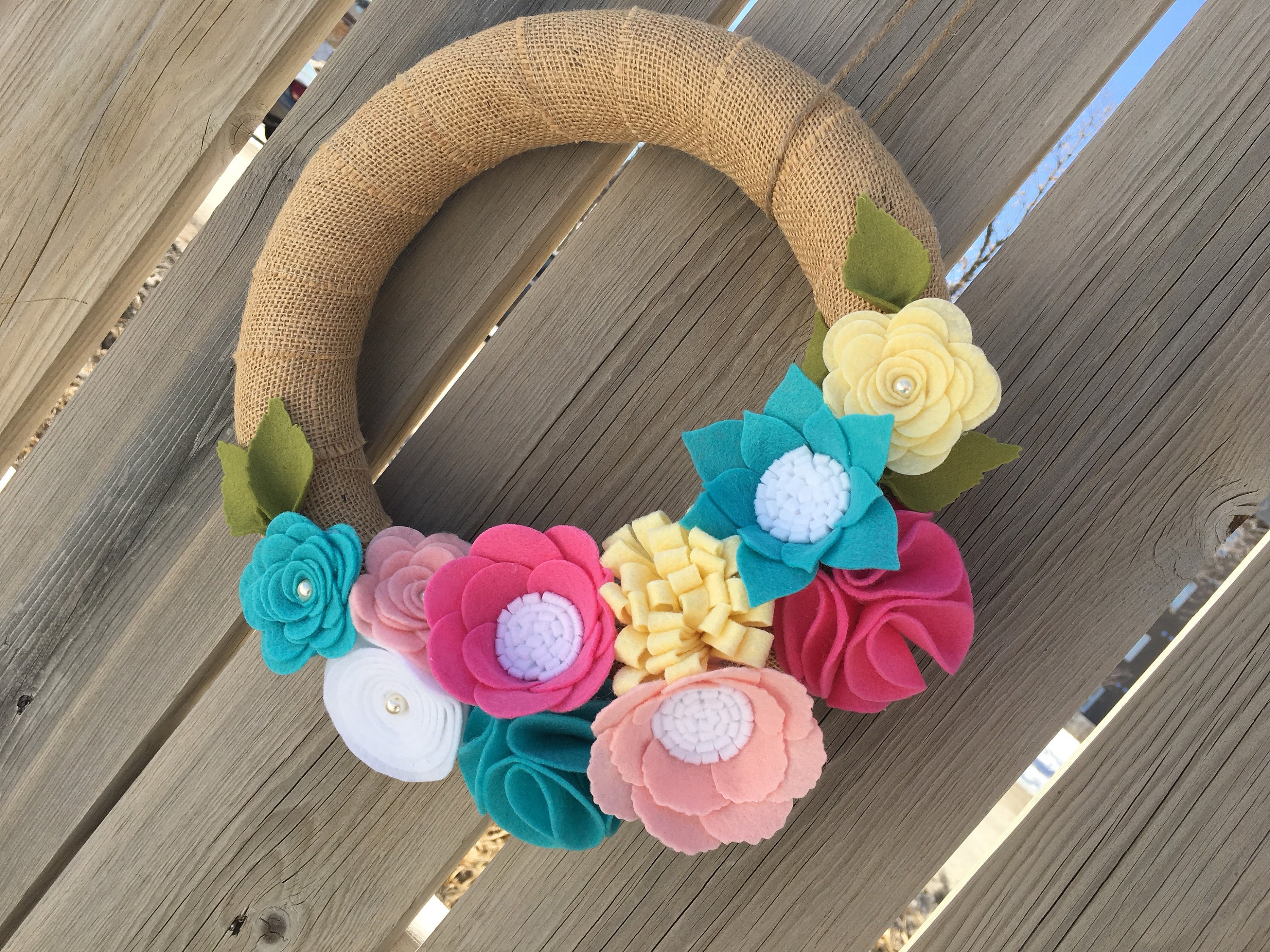 Spring Summer Wreath, Bright Wreath, Felt Flower Wreath, Front Door ...