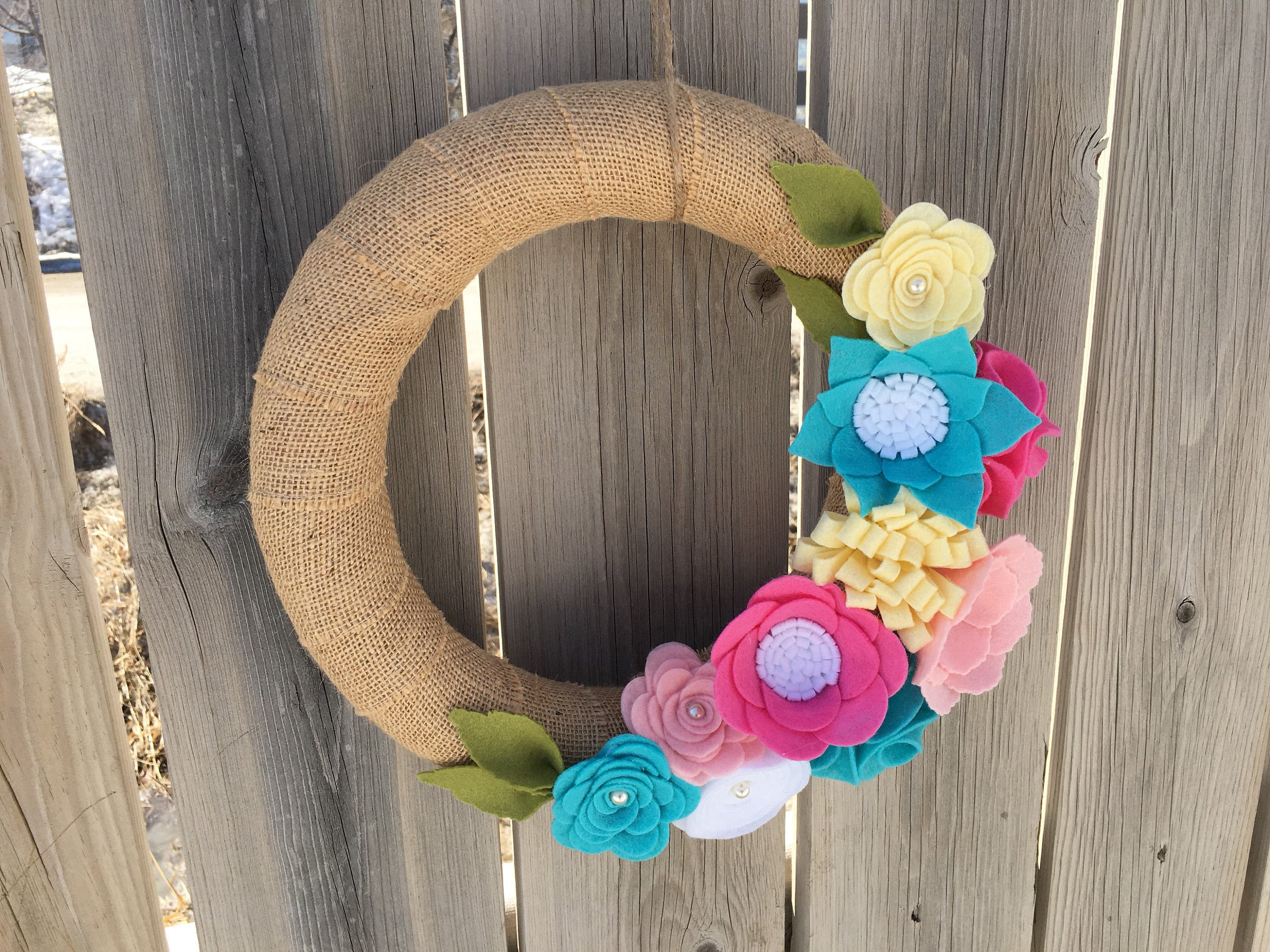 Spring Summer Wreath Bright Wreath Felt Flower Wreath Front | Etsy