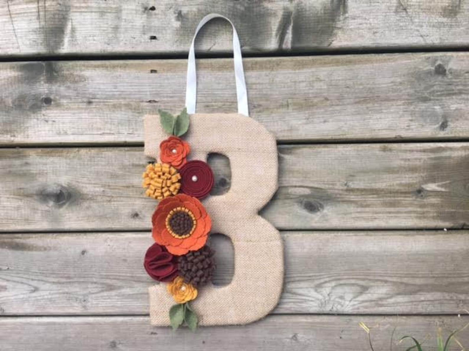 Fall Monogram Burlap Monogram Monogram Wreath Rustic Decor | Etsy