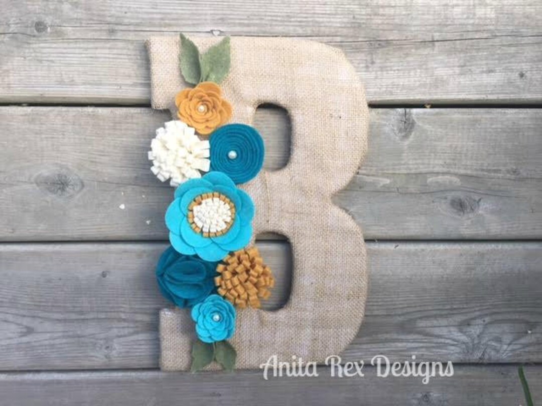 Monogram, Monogram Wreath, Rustic Decor, Nursery Decor, Teal Mustard ...