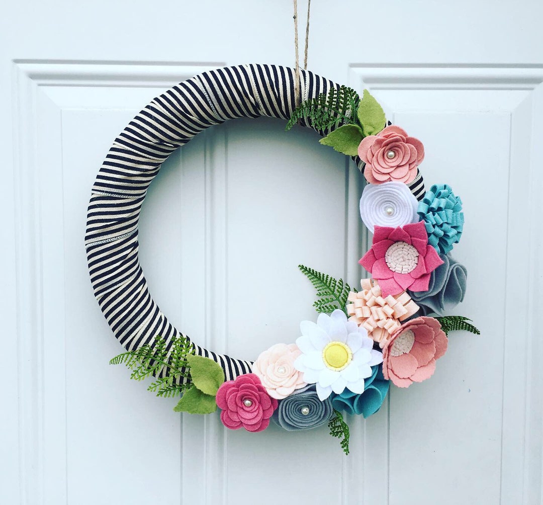 Spring Felt Flower Wreath - Etsy