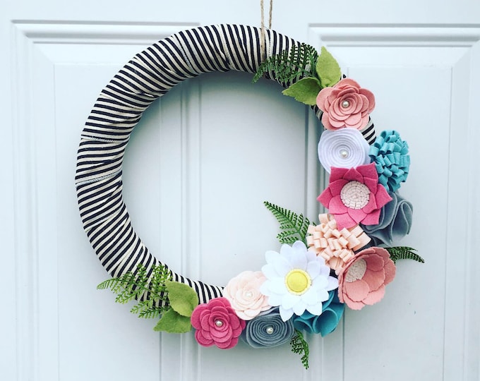 Spring Felt Flower Wreath - Etsy