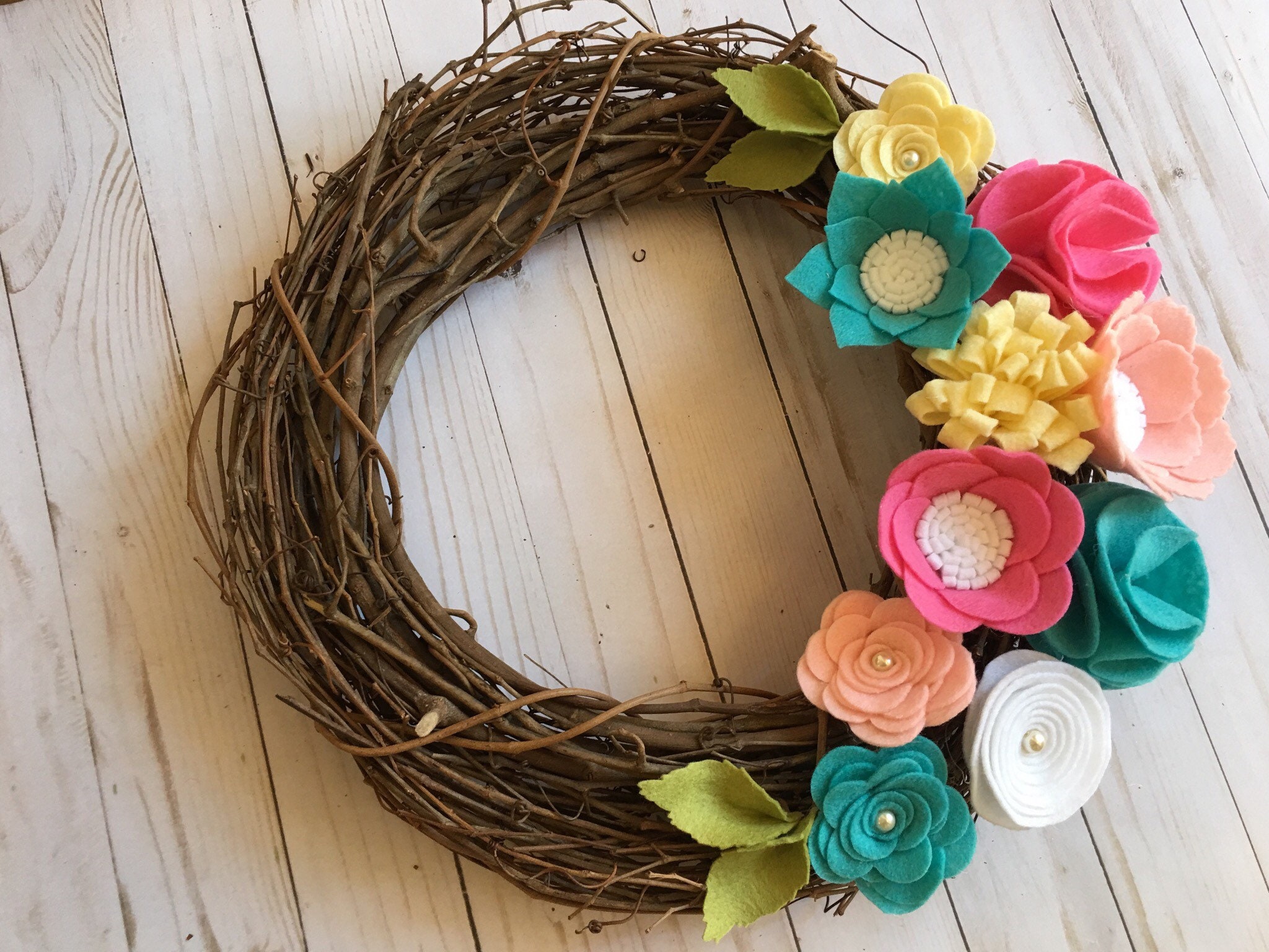 Spring Summer Felt Flower Wreath - Etsy