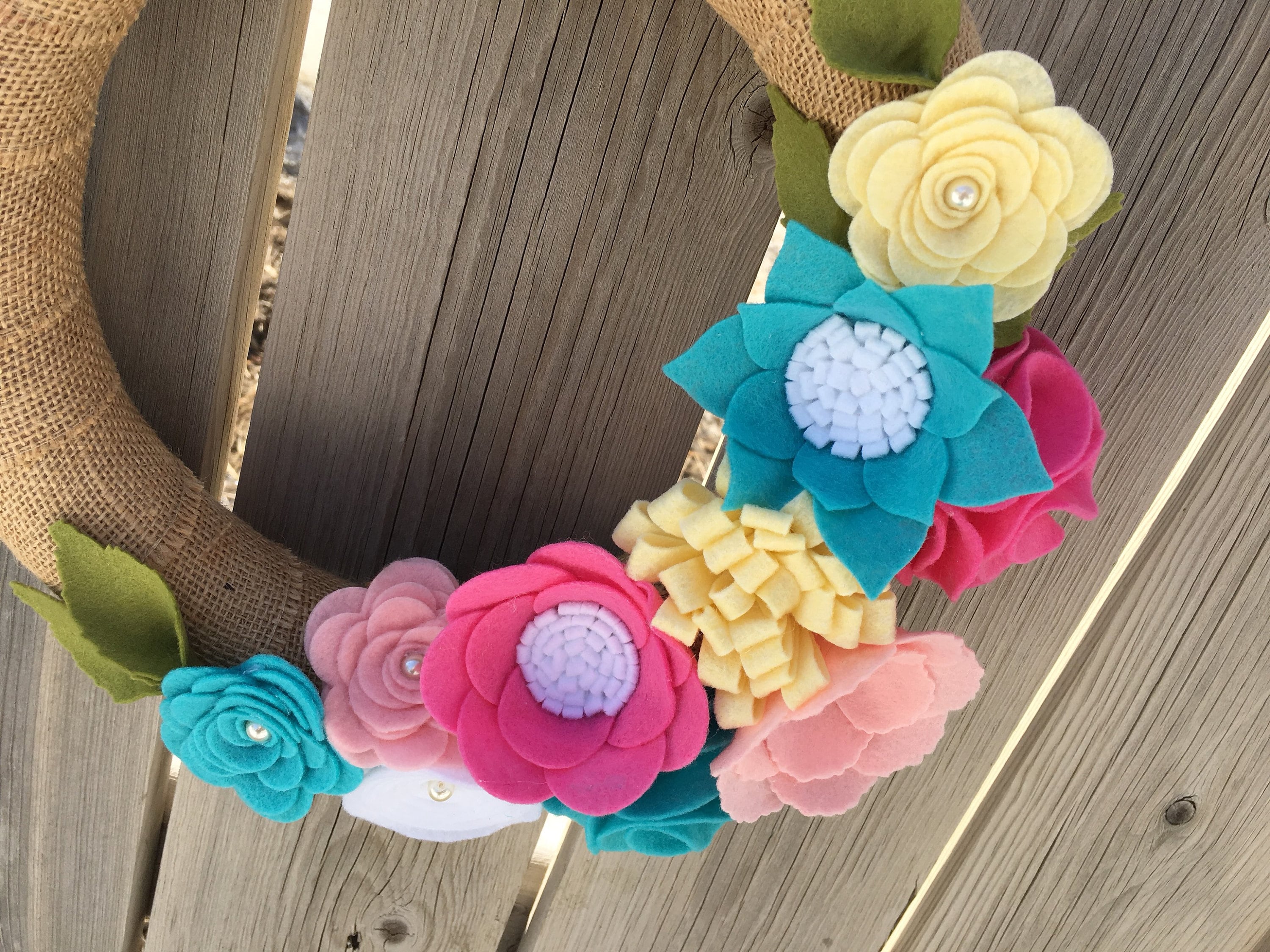 Spring Summer Wreath Bright Wreath Felt Flower Wreath Front - Etsy