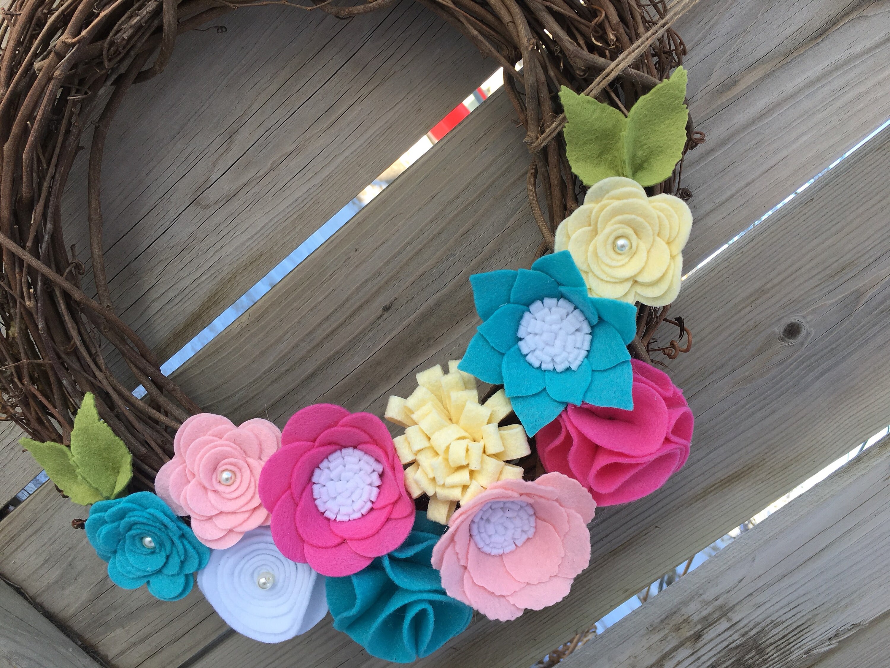 Spring Summer Felt Flower Wreath - Etsy