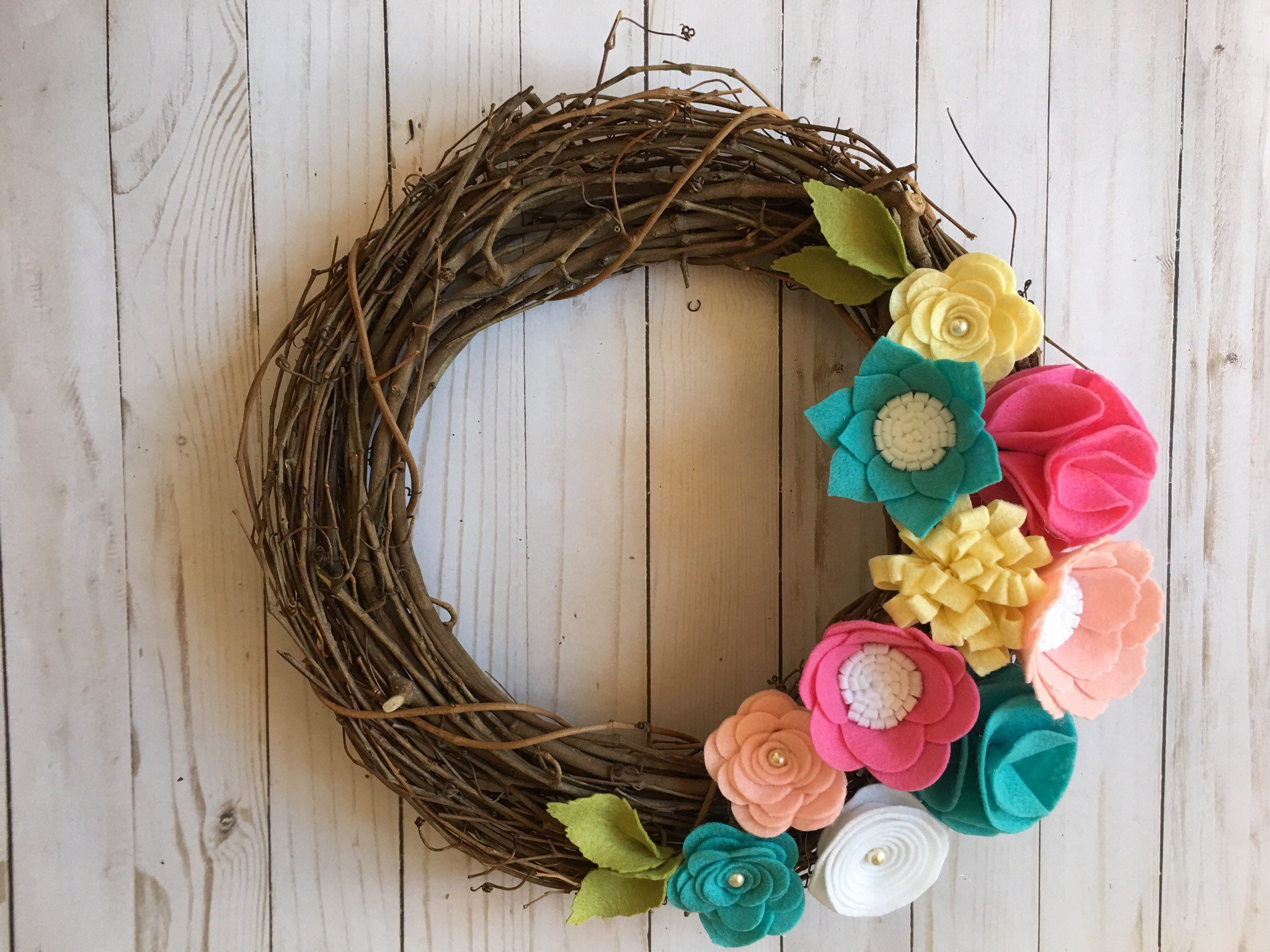 Spring Summer Felt Flower Wreath - Etsy