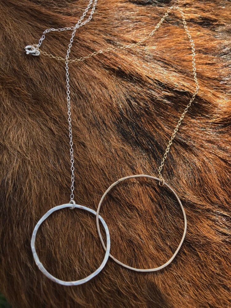 The Lydia necklace is one gold fill and one silver interlocking circle ...